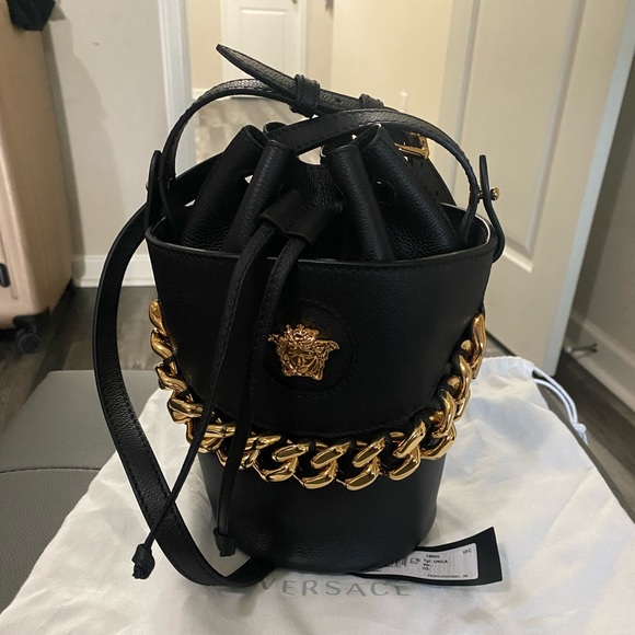 Versace | Bags | The Medusa Leather Bucket Black Versacegold Bag Very ...